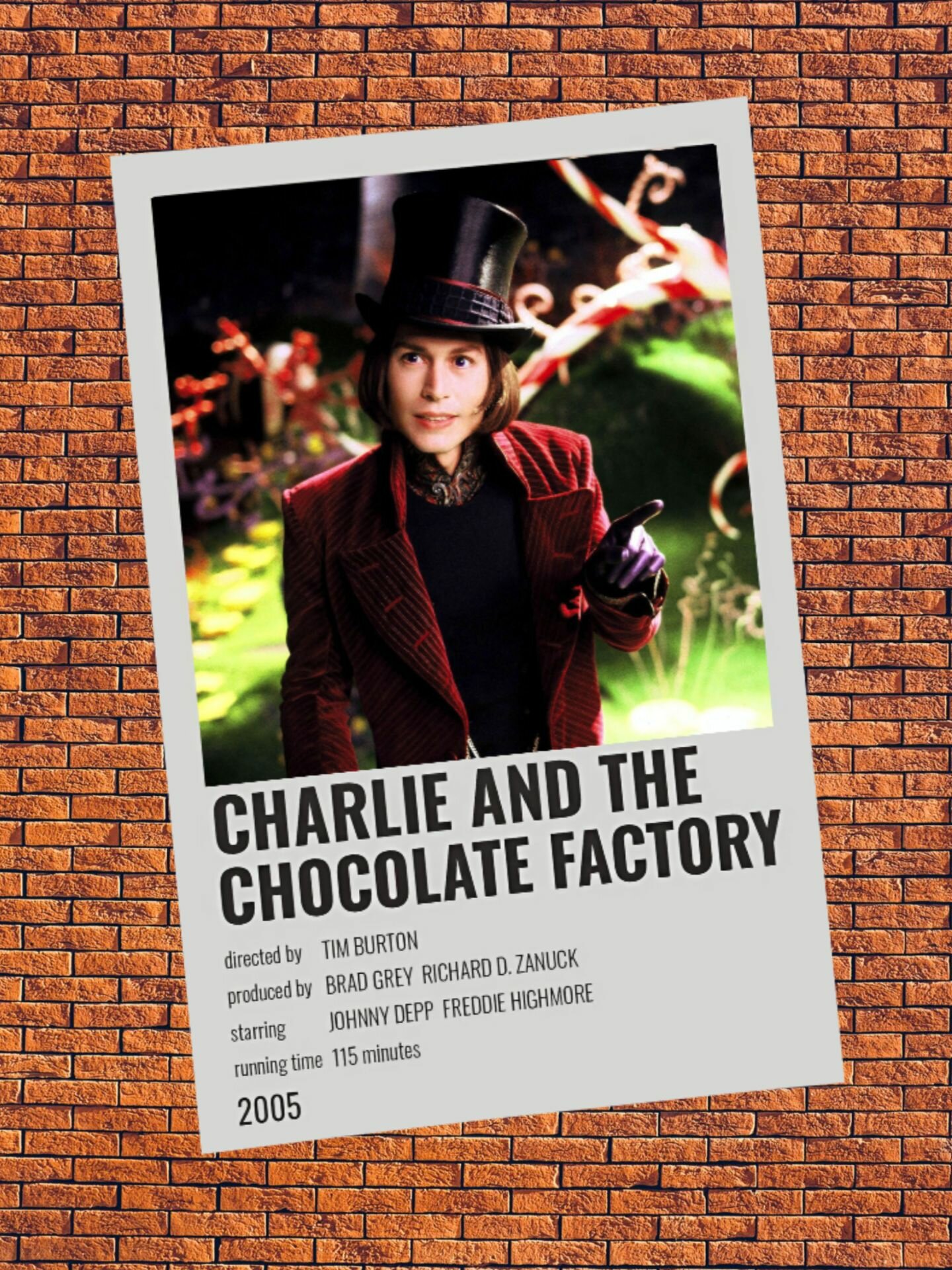 Постер "Чарли и шоколадная фабрика" в стиле "полароид", формат А3, 297 х 420 мм, глянцевый