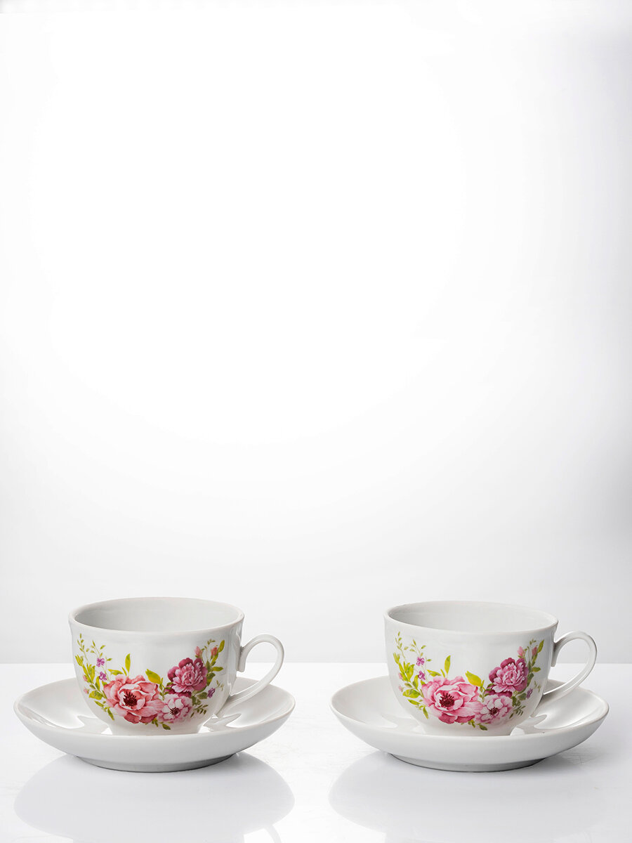 Набор фарфоровых чайных пар Дулево Ф. Гранатовый "Оливия" 275 мл, 2шт.