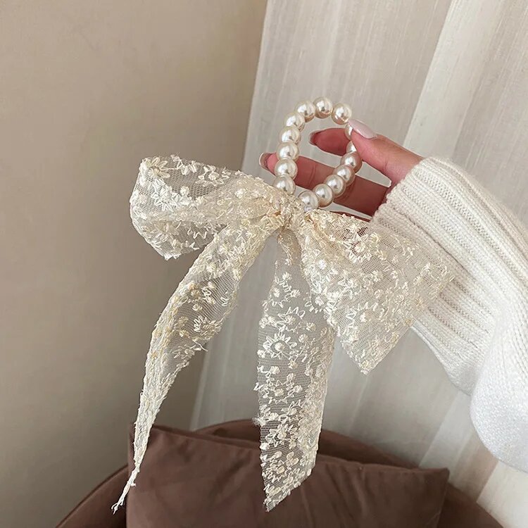 Элегантные кружевные резинки для волос с вышивкой и бантом, однотонный головной убор в стиле ретро, резинки для волос, милые аксессуары для волос принцессы для девочек, подарок 머리끈, White, Женский