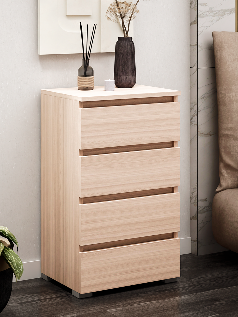 Тумба MFMaster Vitto-50, ясень шимо светлый, 4 ящика, ЛДСП, прямой, для гостиной, спальни, офиса, прихожей