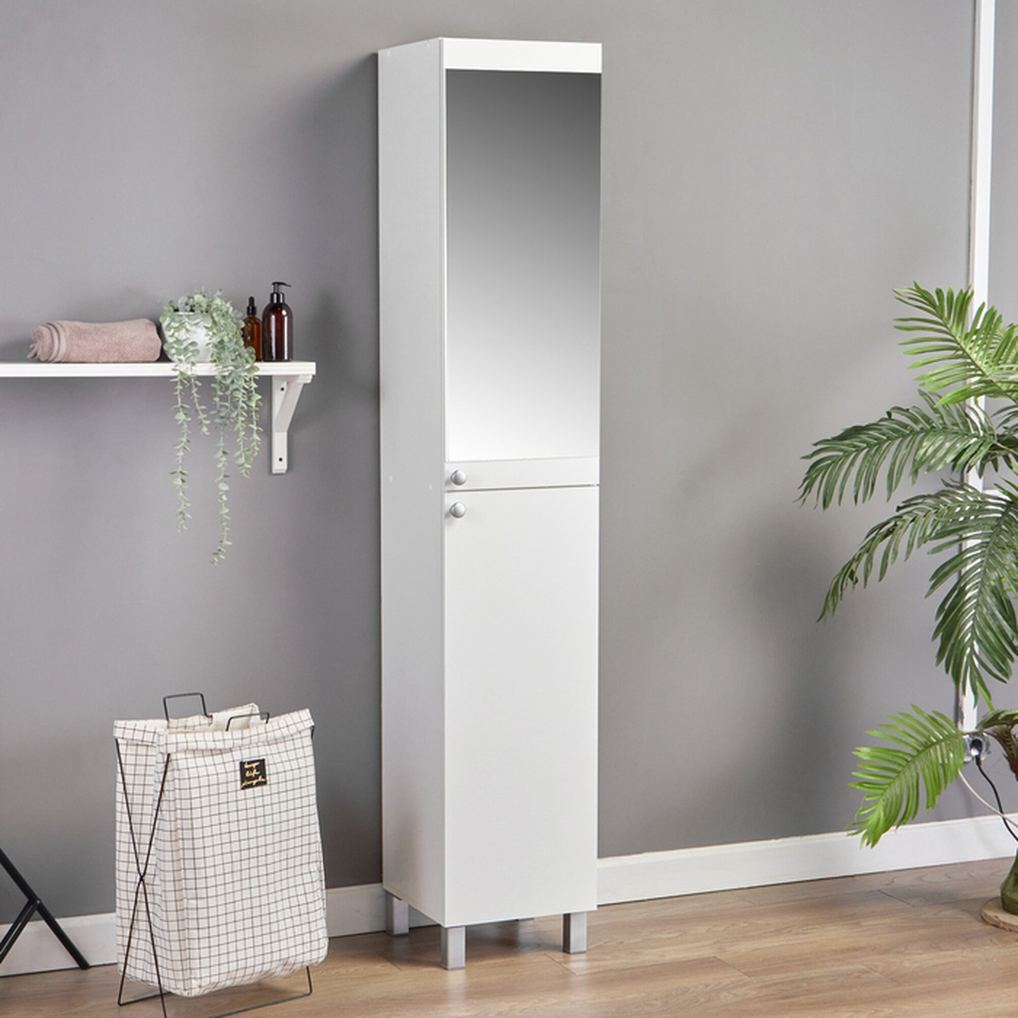 Шкаф-пенал Клик Мебель, для ванной, зеркальный, ЛДСП, белый, 36x36x195 см