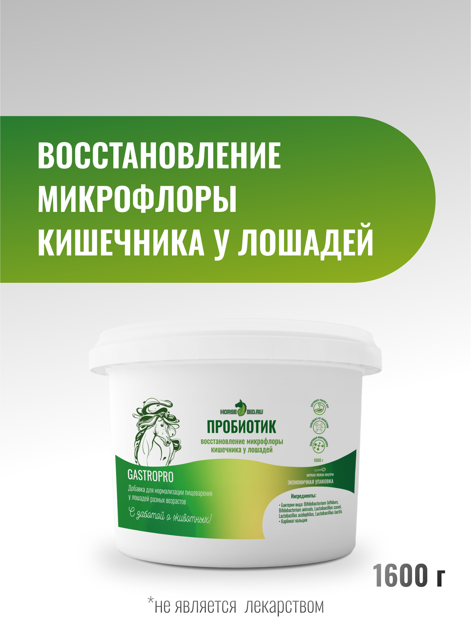 Пробиотик для лошадей Horse-Bio, добавка для ЖКТ, для нормализации пищеварения, укрепляет иммунитет 1600г
