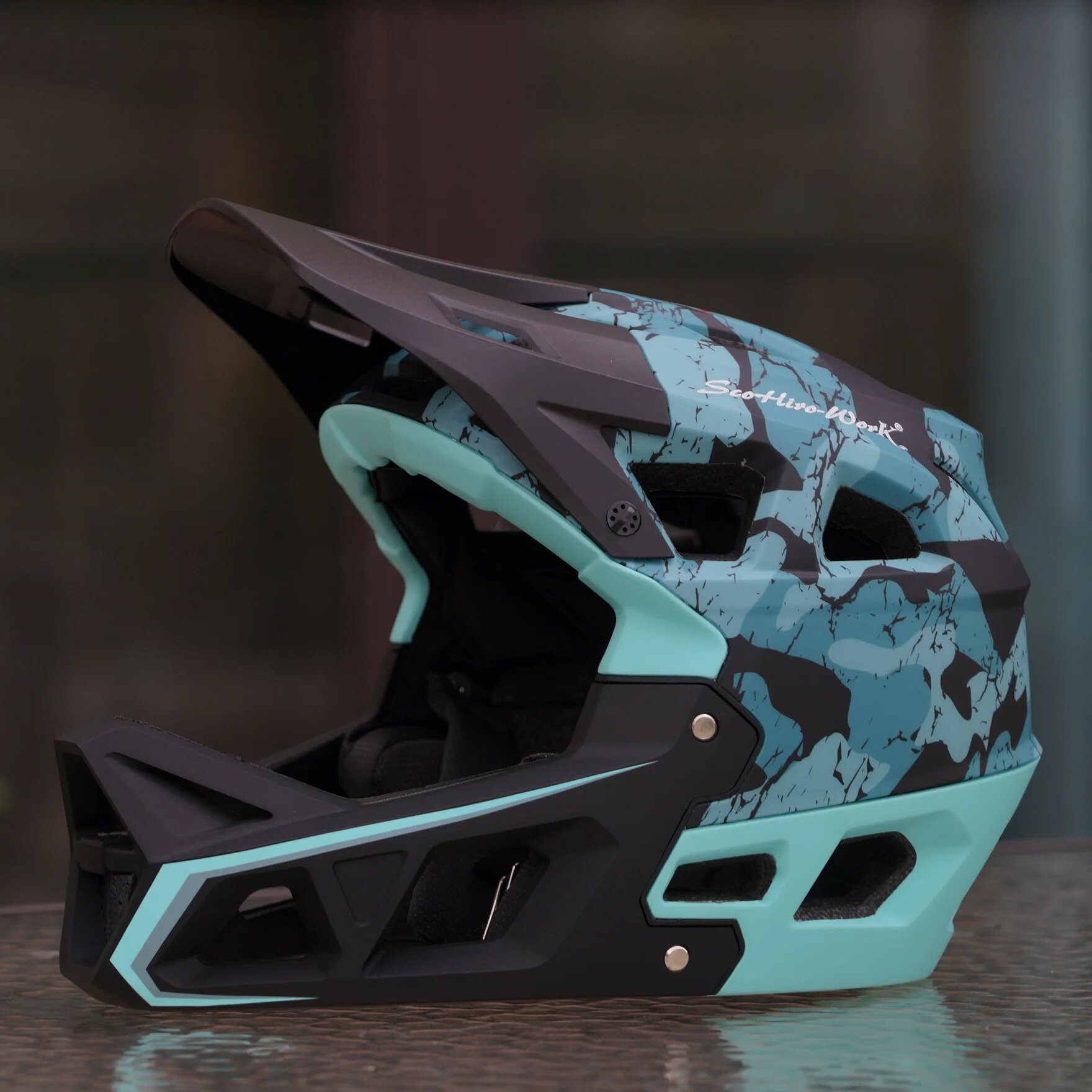 Ultralight Full Face Cycling Helmet PC shell +EPS foam для L 58-62CM, Голубой, camouflage blue