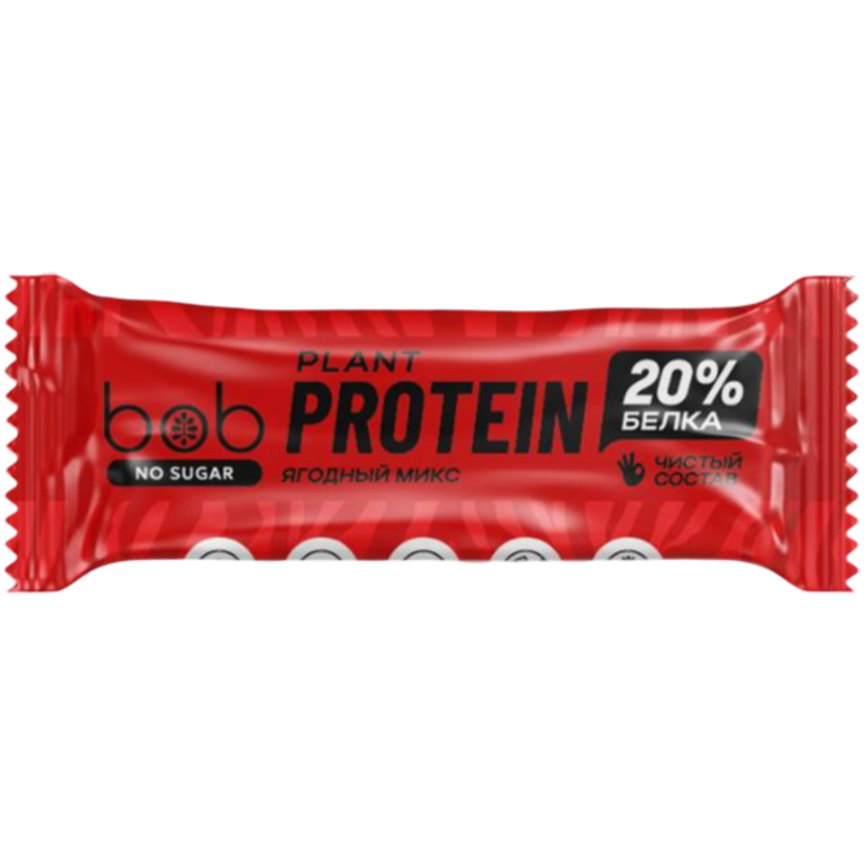 Протеиновый 20% батончик веганский "Ягодный микс" bob 40 г