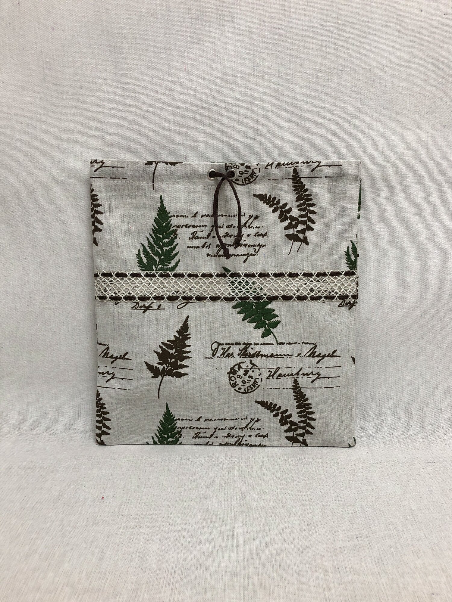 Мешочек полульняной 26х28 см, цвет м25-1, листья, для упаковки и хранения