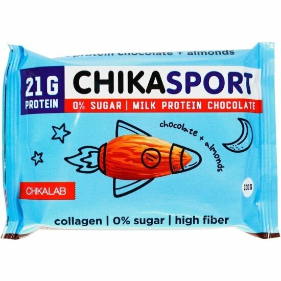 Протеиновый шоколад Chikalab молочный с миндалем 100 гр.