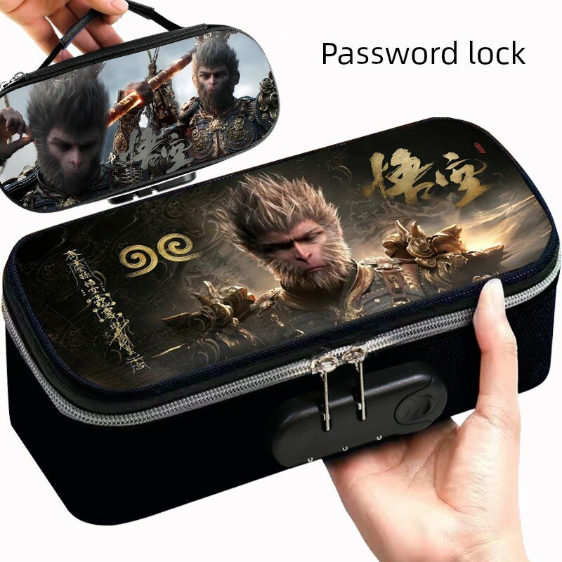 Пенал Black Myth: Wukong с кодовым замком для мальчиков, четырехслойный портативный пенал, грязеотталкивающий,