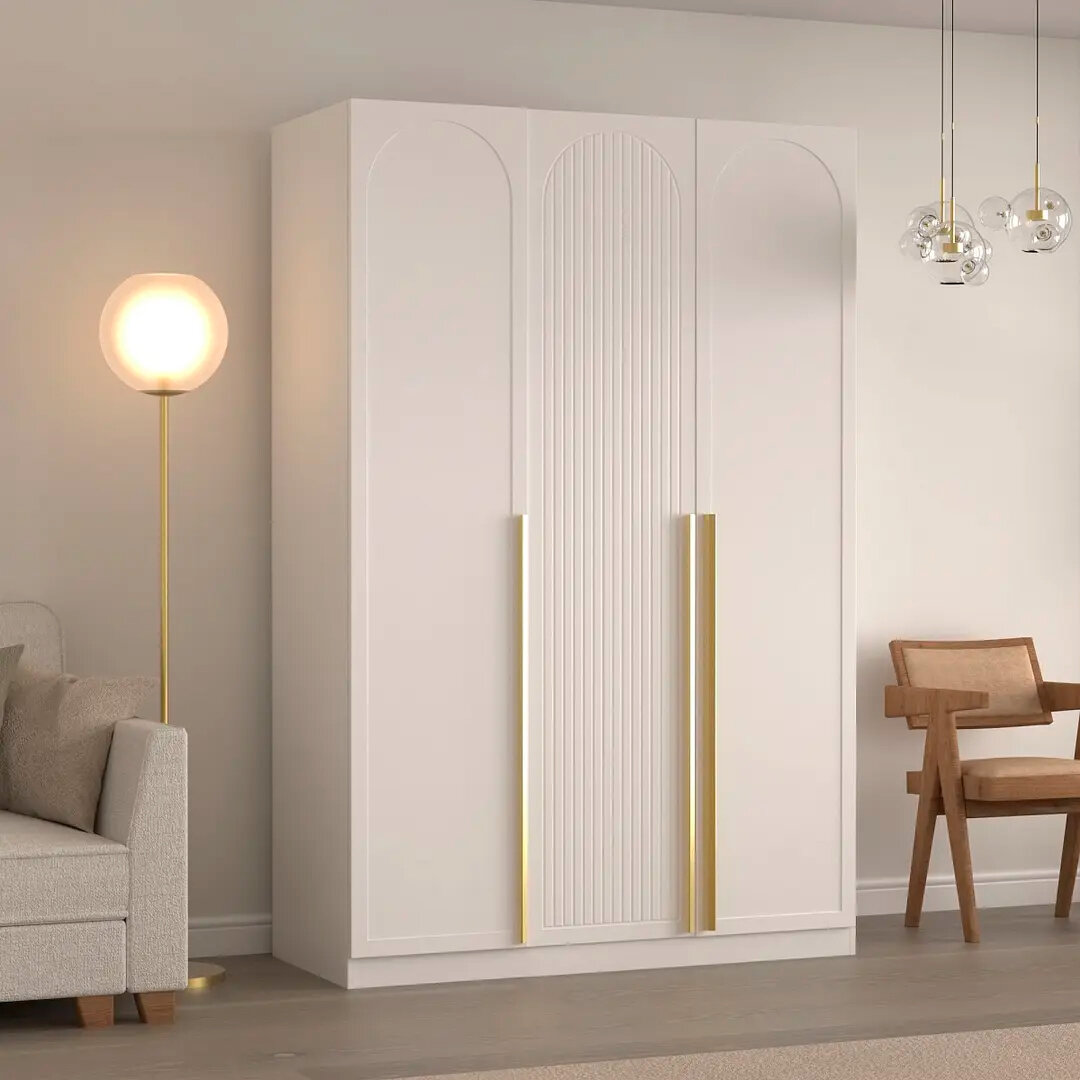 Трехсекционный распашной шкаф Синергия 3.3 МДФ Лайн белый (0,27) A10030 Белый снег 8685 BS NEW 150*45*260 см Фиеста