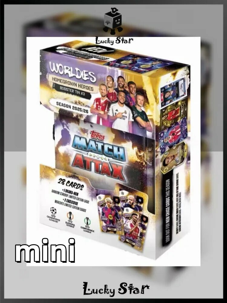 Карточка, Topps UCC Match Attax 2025/26- Contains 28 Match Attax Cards Plus a Random Star Boy LE and 3 Exclusive 'Worldies' LE Cards, Small iron box(Homegrown Heroes)Golden