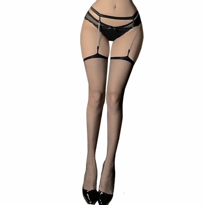 Чулки на подтяжках с длинной трубкой, чулки цепочкой hot diamond-черный
