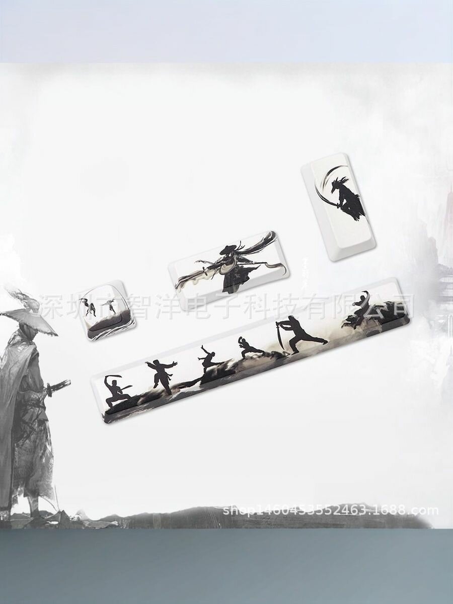 Кейкапы Боец PBT для механической клавиатуры 4 шт, белый/серый