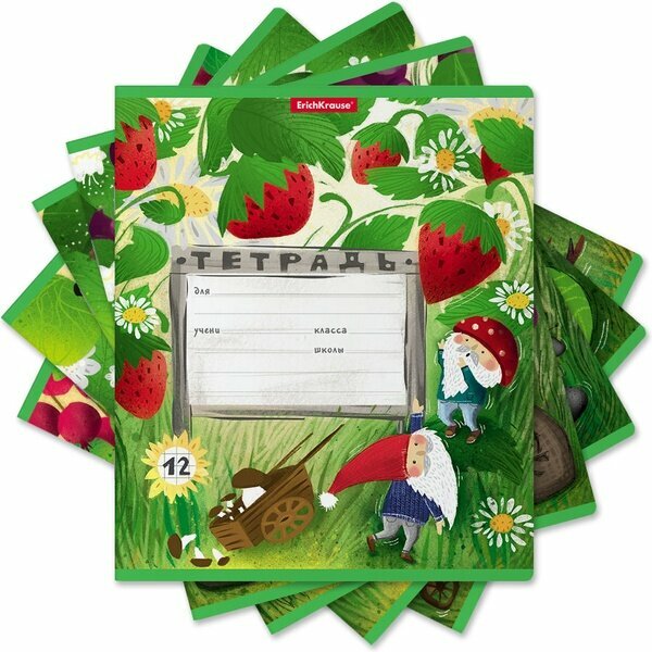 Тетрадь A5, клетка, 12 л, на скобе, 60 г/м2, глиттер, ErichKrause Гномики