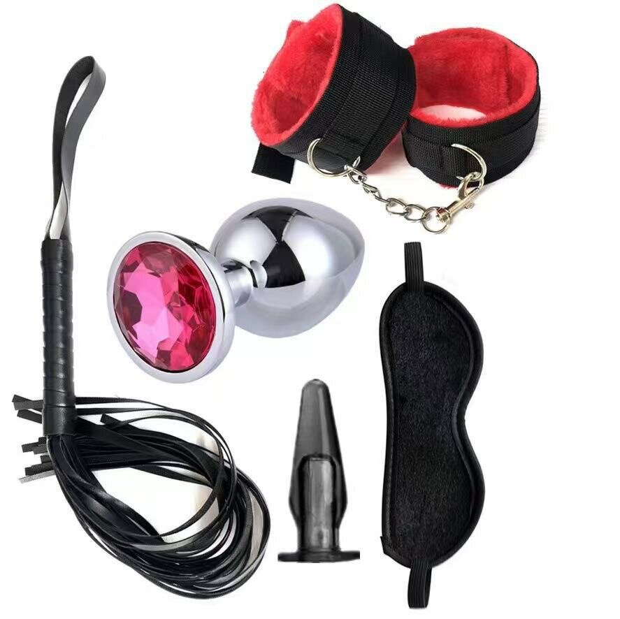 Сексуальный анальный тампон из тесьмы, набор из 5 предметов, кожаный хлыст, маска для глаз, набор для связывания,
