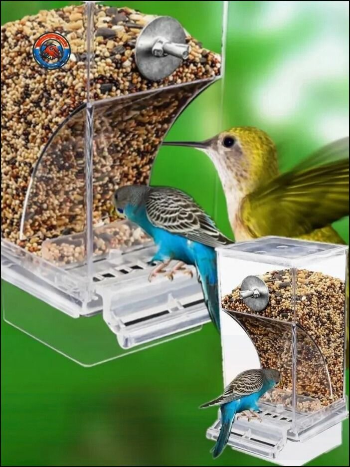 Универсальная встраиваемая автокормушка для птиц и грызунов, объёмная прозрачная ёмкость 18,5 см, удобная в уходе, с системой антисыпания
