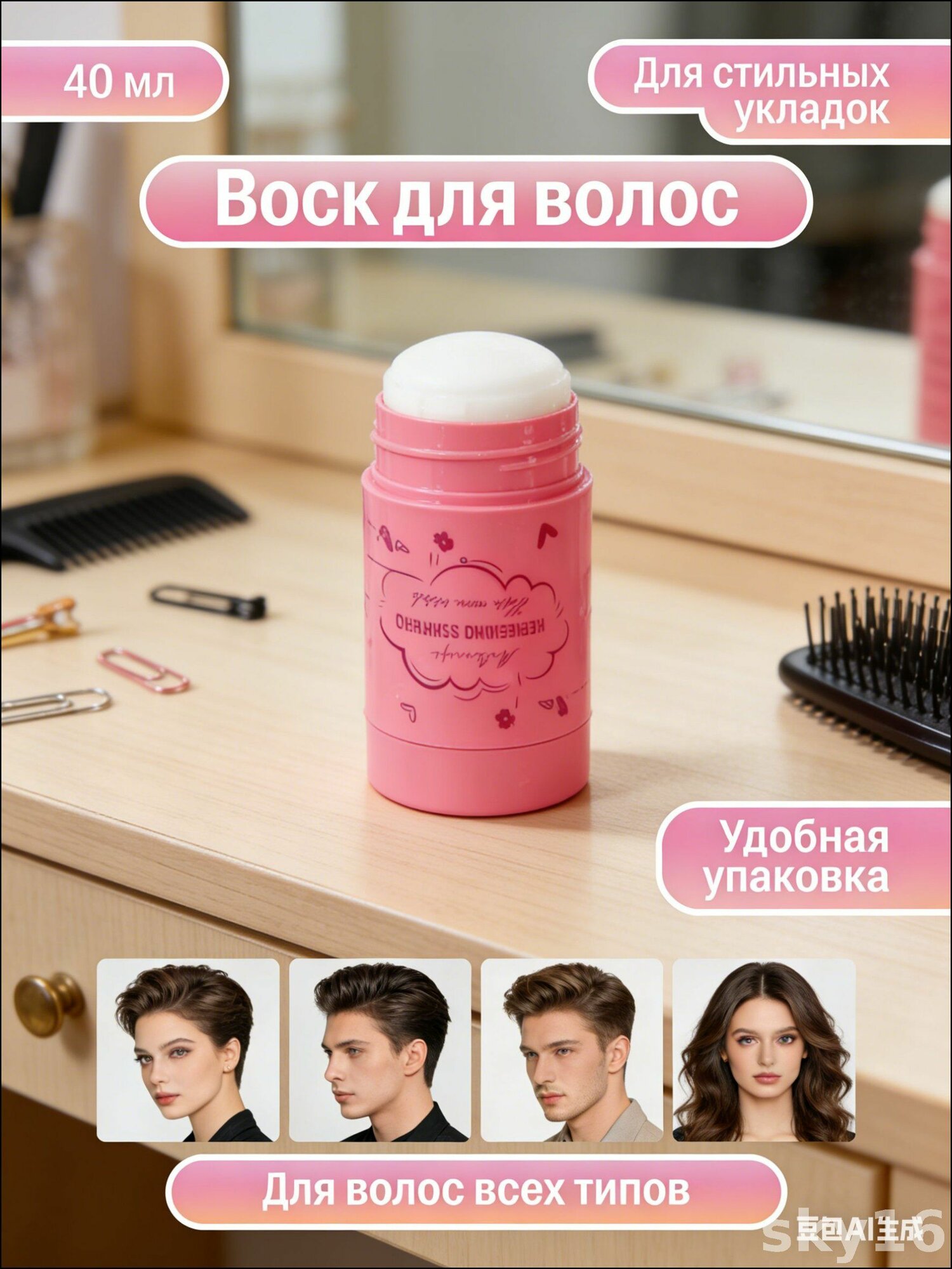 Воск стик для укладки волос и создания гладких причесок