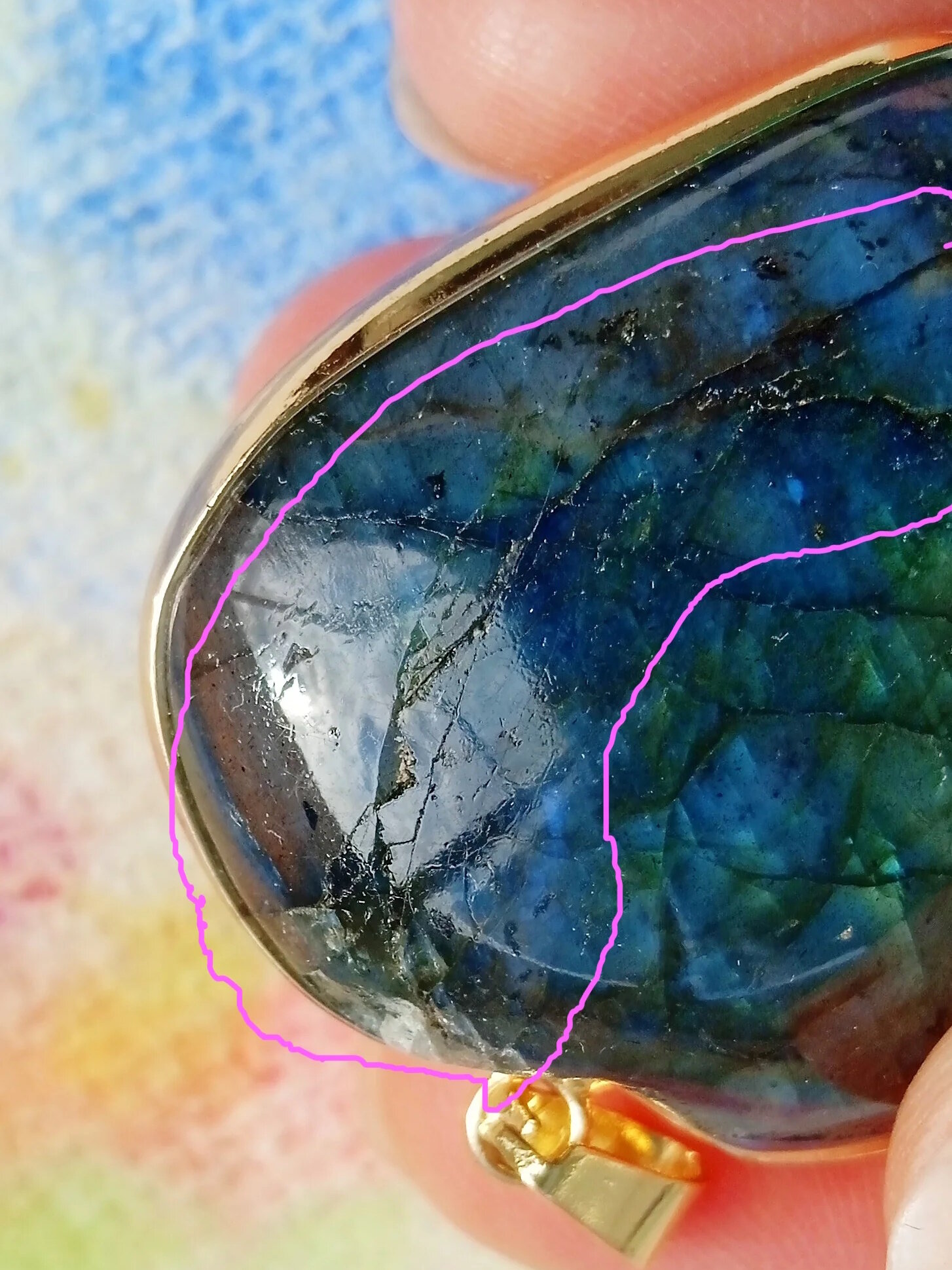 Уценка Лабрадор большое сердце 30 мм "Северное Сияние", натуральный минерал, брак с одной стороны