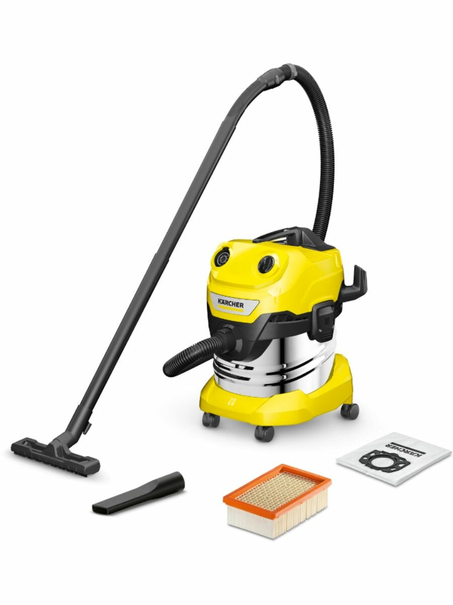 Пылесос Karcher WD 4 S V-20/5/22 хозяйственный, сухая уборка, сбор жидкости, желтый/черный/серебристый (1.628-260.0)