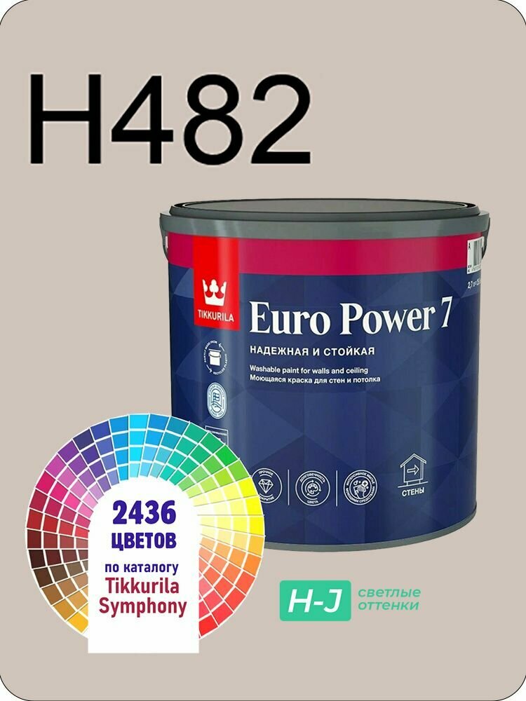 Краска для стен и потолков Tikkurila Euro Power 7 2,7л. светлые оттенки H482