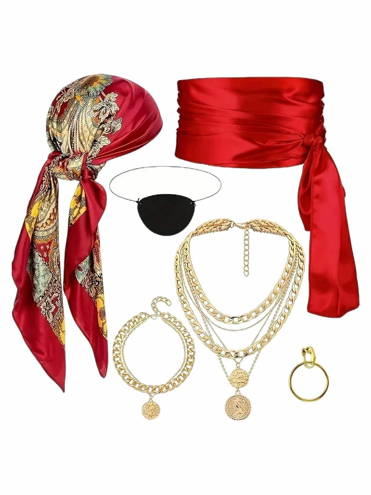 Пиратский костюм, красный - Набор из 6 штук