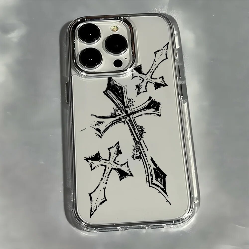 Чехол для телефона Dark Gothic Cross Mark для iPhone 17 Pro Max 15 Y2K 11 12 Pro 14 13 Прозрачный Противоскользящий Уникальный Легкий Чехол Y2K