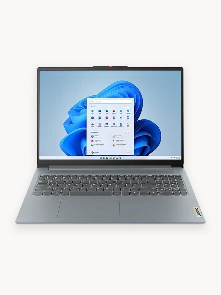 15.6" Ноутбук Lenovo IdeaPad Slim 3 15AMN8, AMD Ryzen 5 7520U 2.8ГГц, RAM 8ГБ LPDDR5, SSD 512ГБ, AMD Radeon 610M, Windows 11 Pro + MS Office 2021 Pro, русская клавиатура, серый