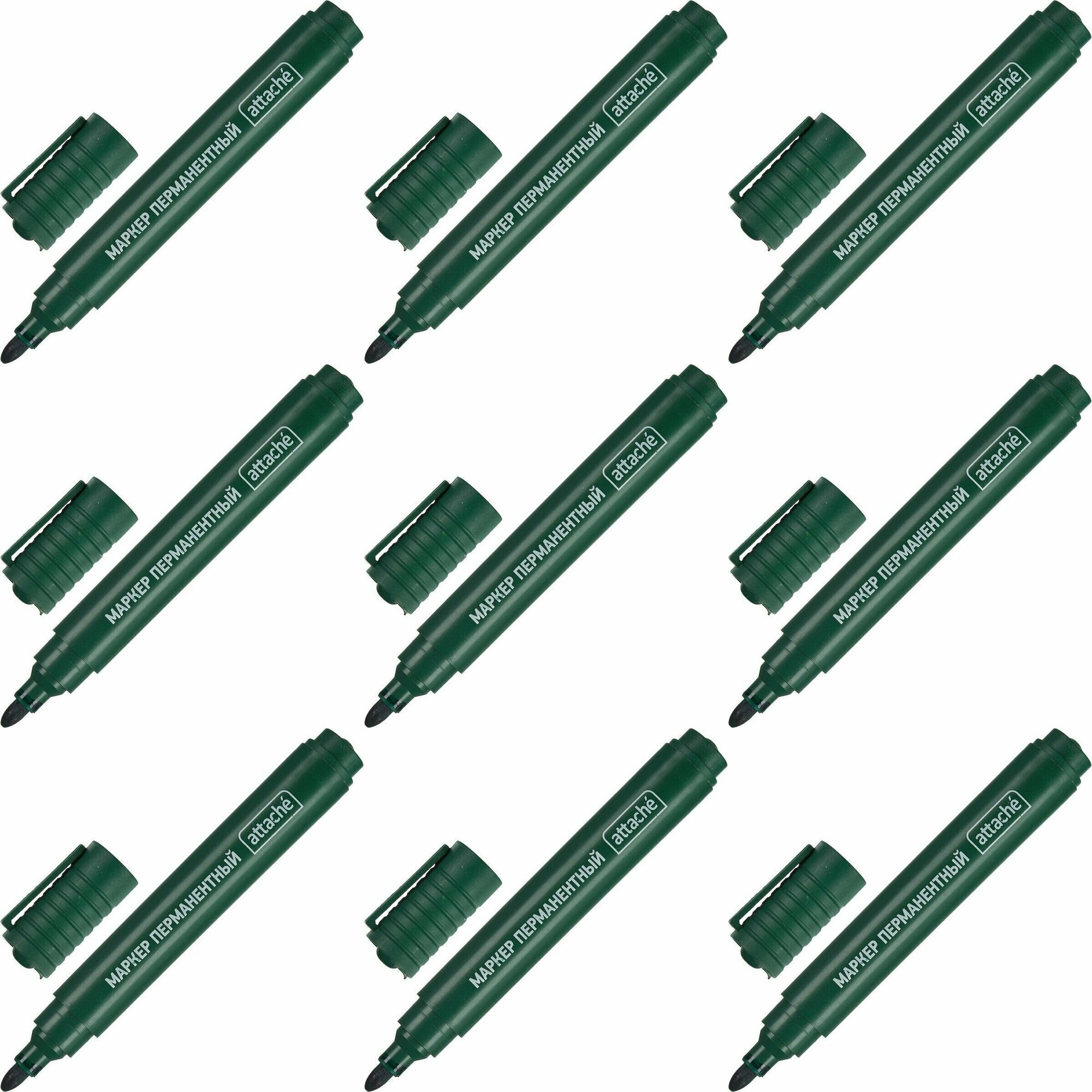 Attache Economy Маркер перманентный Универсальный зеленый, 2-3 мм, 9 шт