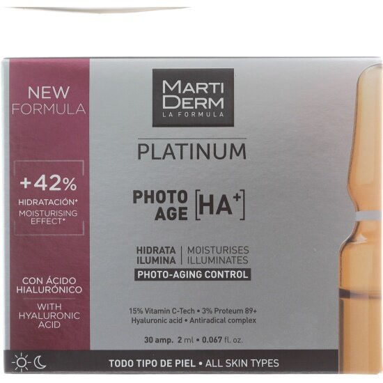 Ампулы для лица Martiderm Platinum "Коррекция фотостарения гиалуроновая кислота +", 30х2 мл