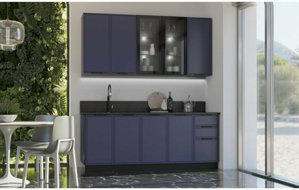 Кухонный гарнитур Николь 2,0м/900 (Холст сапфировый)