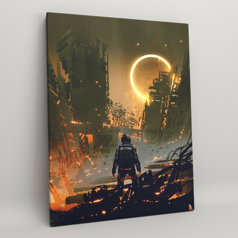 Картина на холсте (интерьерный постер) "Черная дыра поглощает планету", с деревянным подрамником, размер 22x30 см