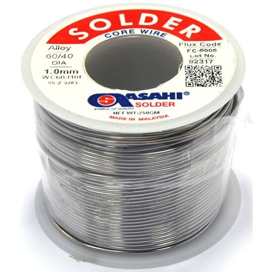 Припой с флюсом Asahi Припой WC60J10F, 1.0мм 0.25кг Sn60/Pb40 (FC5005 флюс RMA)