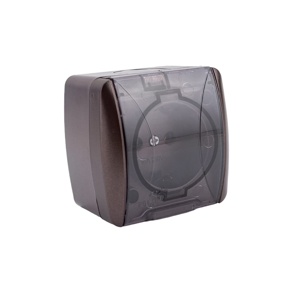 Розетка TDM Селигер, 2П+3 с прозрачной крышкой, IP54, 16А, шоколад {SQ1818-0207} 1 шт