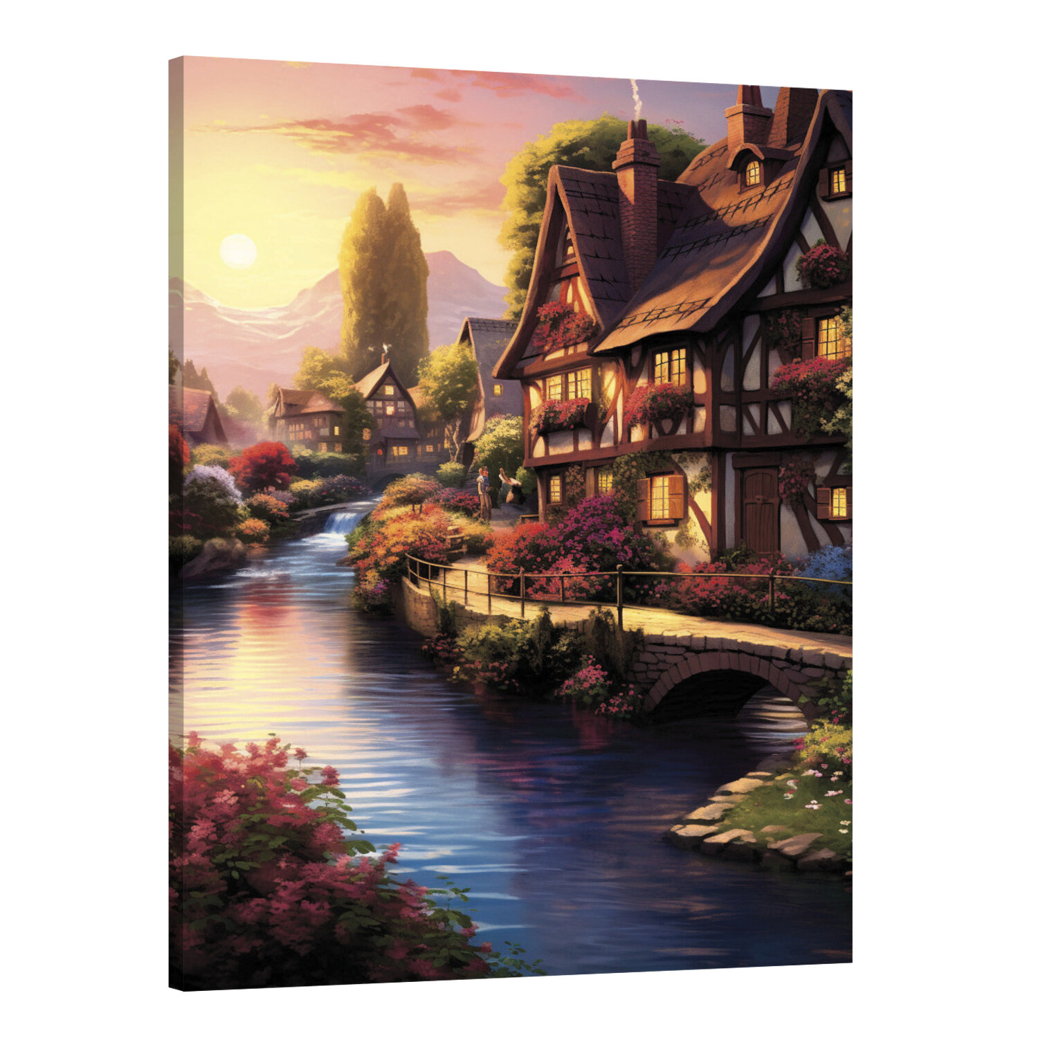 Интерьерная картина 50х70 "Домик у реки"