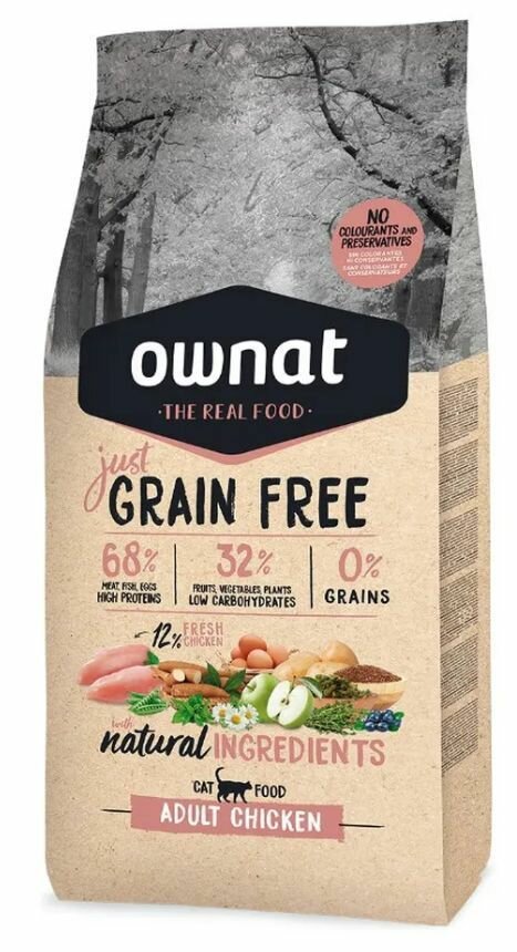 Ownat Adult Chicken Корм сухой беззерновой для кошек, с курицей, 1 кг