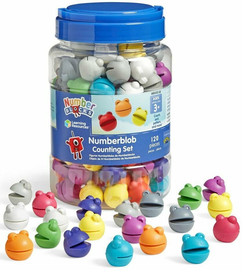 Развивающие фигурки Learning Resources "Numberblocks" в ведре, игровой набор из 120 числовых шариков-лягушат, счетный материал, учим геометрические фигуры и цвета