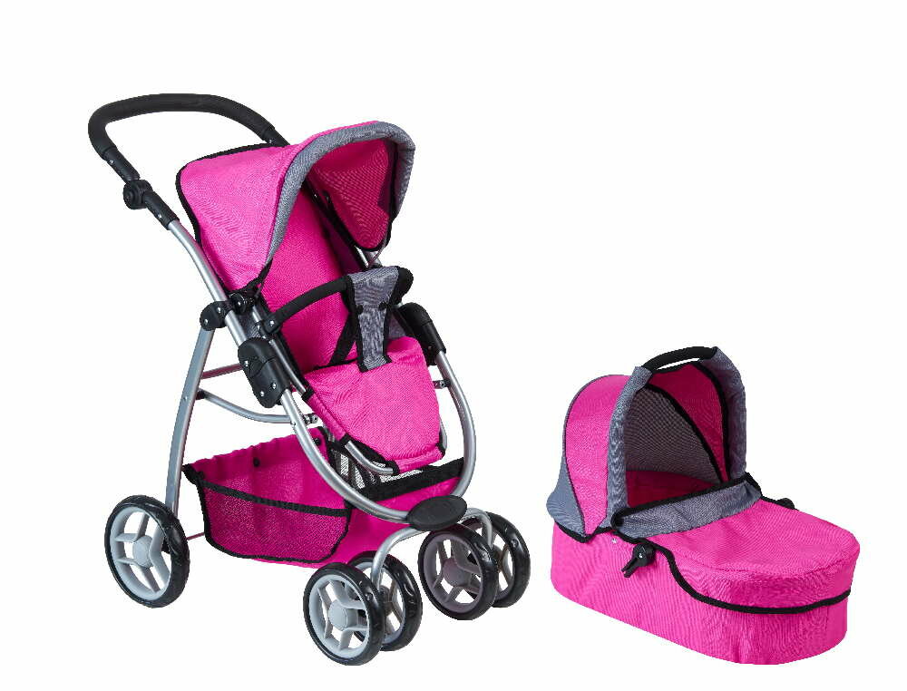 Коляска-трансформер Melobo для кукол, цикламеновая, с серой отделкой 9662/цвeт№1
