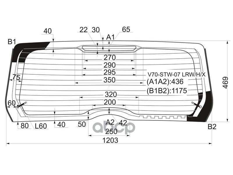 Стекло заднее (Цвет зеленый/ Триплекс/ Обогрев) Volvo V70 07-16 / XC70 07-16 XYG арт. V70-STW-07 LRW/H/X