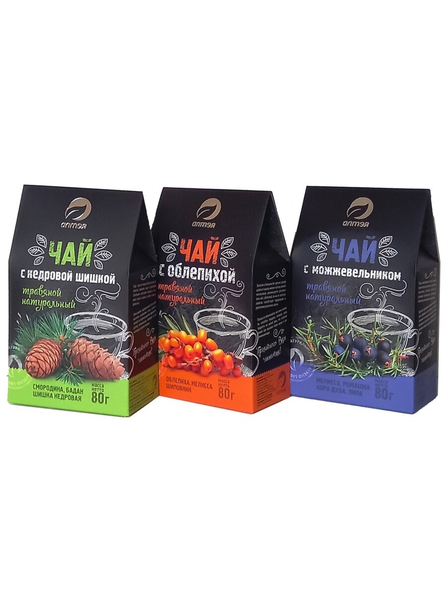 Чай травяной Алтэя, с кедровой шишкой, облепихой и можжевельником, 3 шт, 80г, в картонной упаковке