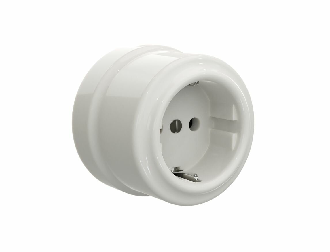 Ретро розетка фарфоровая (керамическая) электрическая с заземляющим контактом, серия "аврора"