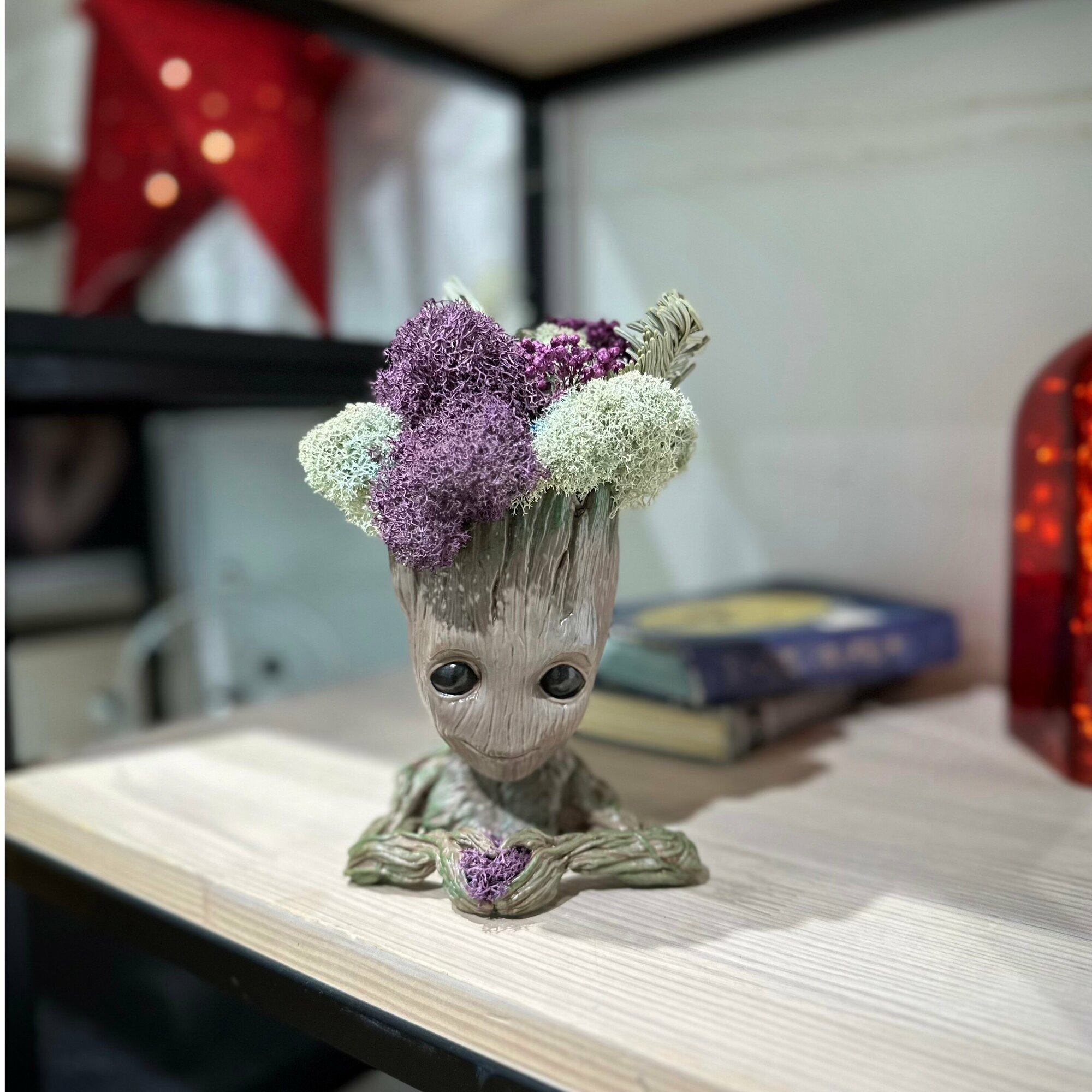 Кашпо Дом мха "Грут", пластик, стабилизированный мох, фиолетовое, 18см