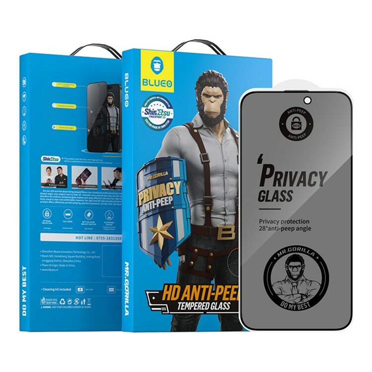 Защитное стекло BlueO для iPhone 16 / 15 Anti-peep Black