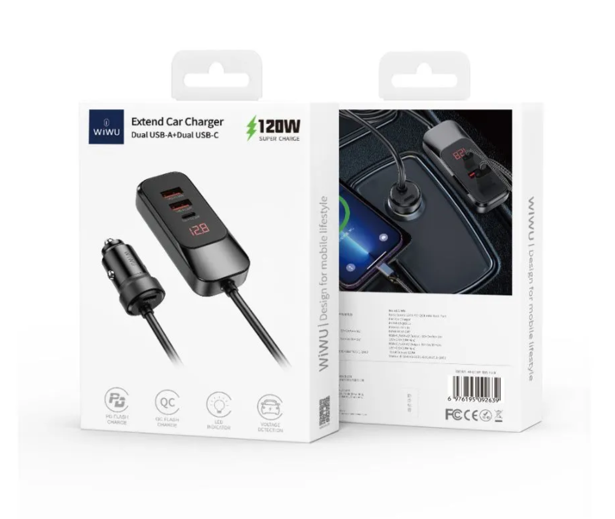 Многопортовое автомобильное зарядное устройство WiWU 120W PD + QC WI-QC015