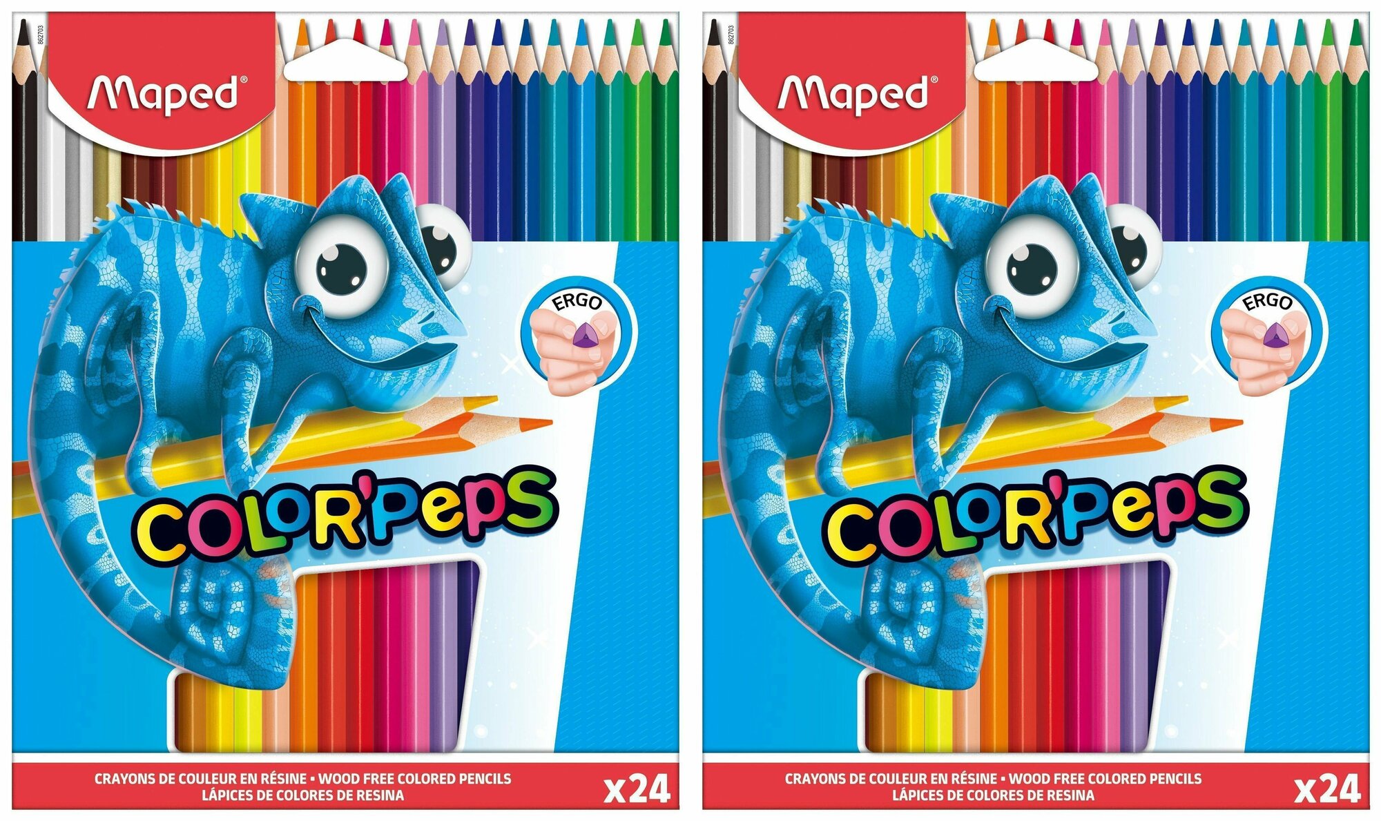 MAPED карандаши цветные пластиковые, 24 цвета, трехгранные, 2уп.