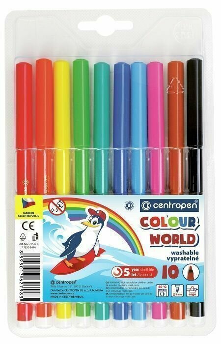 Centropen Фломастеры "Color World", классические, 10 цветов, трехгранный корпус