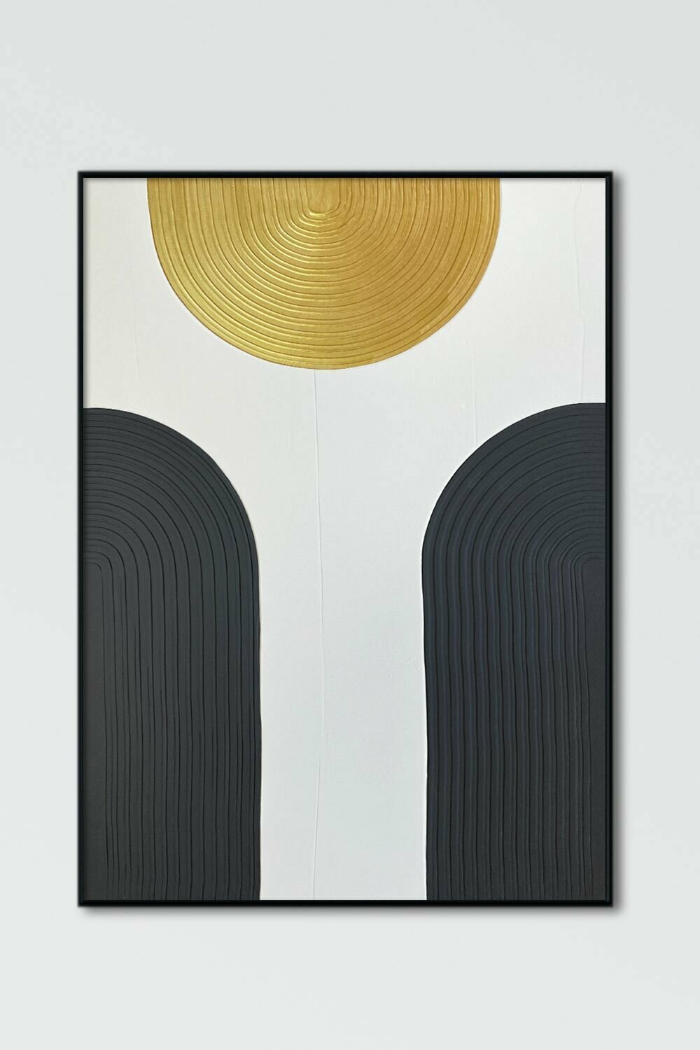 Картина на стену объемная ручной работы DECORMARKT Абстракция черно-золотая №2, в черной рамке 50х70 см