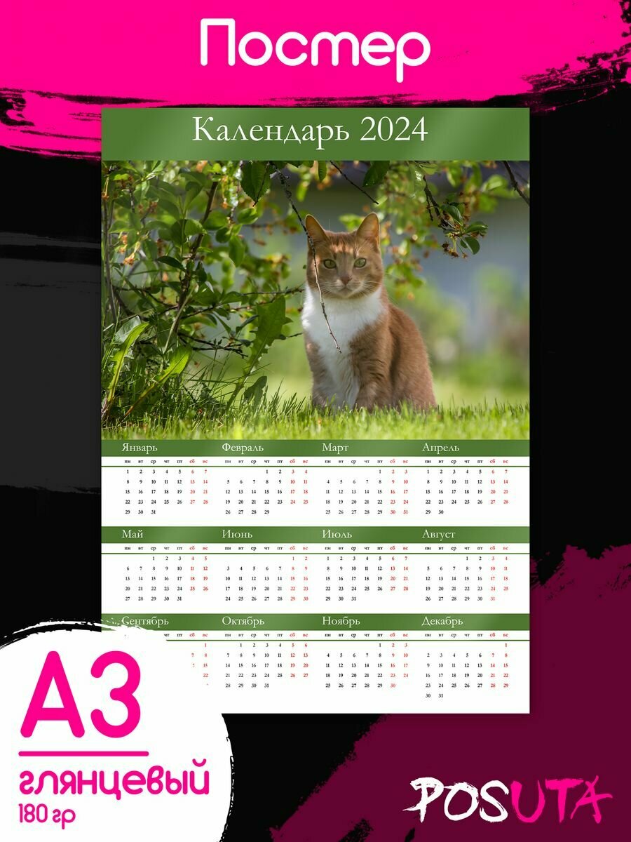 Постеры на стену Календарь 2024 Котики