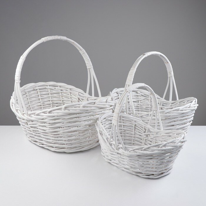 Корзина плетёная для хранения Raja, из лозы, с ручкой, белая, набор 3 шт.