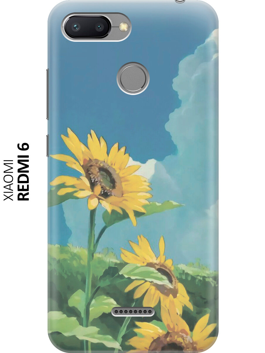 Силиконовый чехол Три подсолнуха в поле на Xiaomi Redmi 6 / Сяоми Редми 6