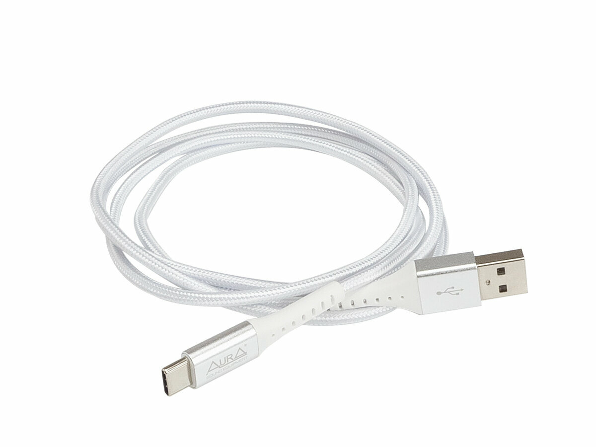 USB Type-C зарядный кабель AurA TPC-UC2S (в полиэстеровой оболочке, серебристый, 1.2 метра)