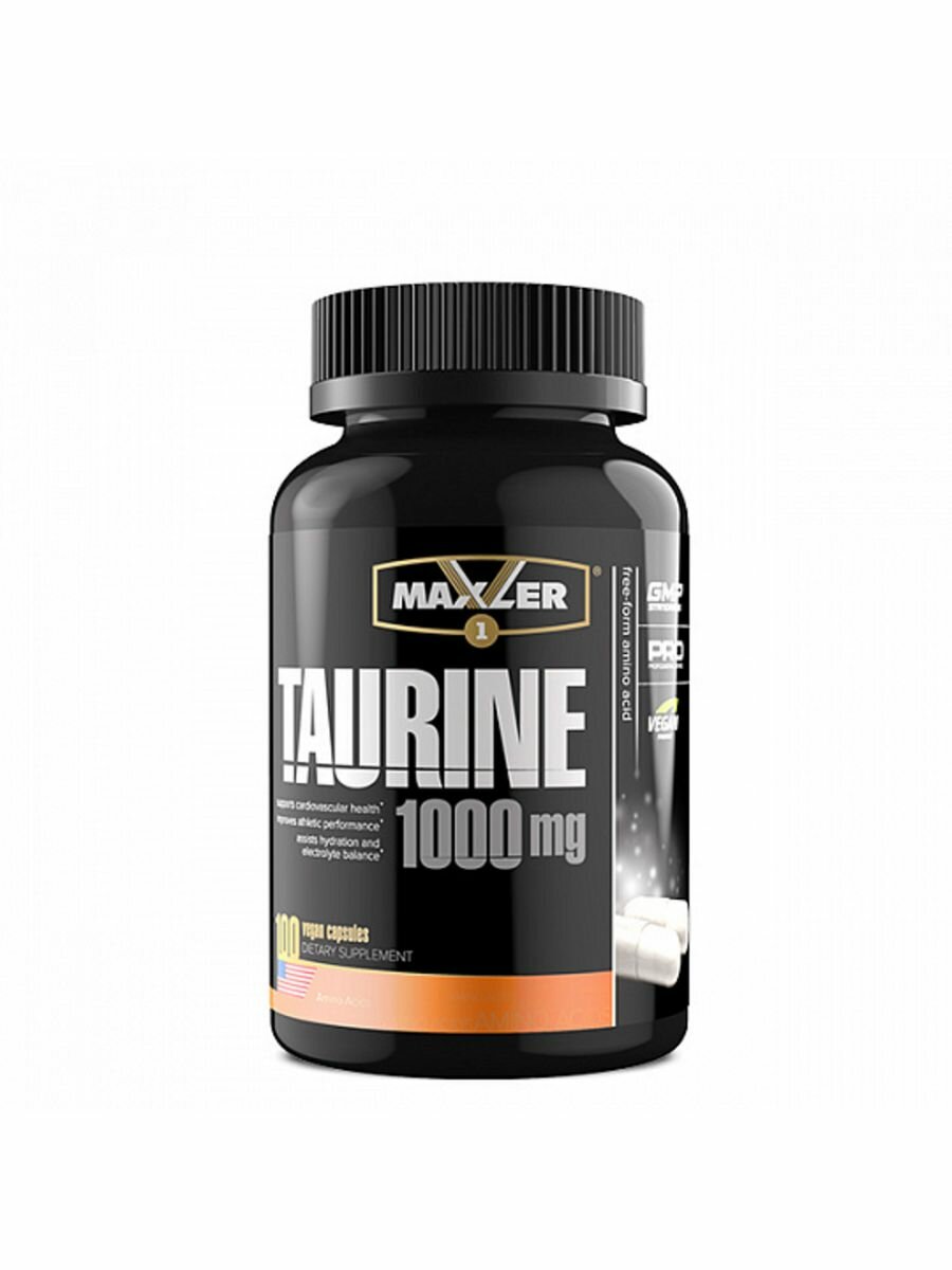 Таурин Maxler, аминокислота, 90 г, 100 вегетарианских капсул