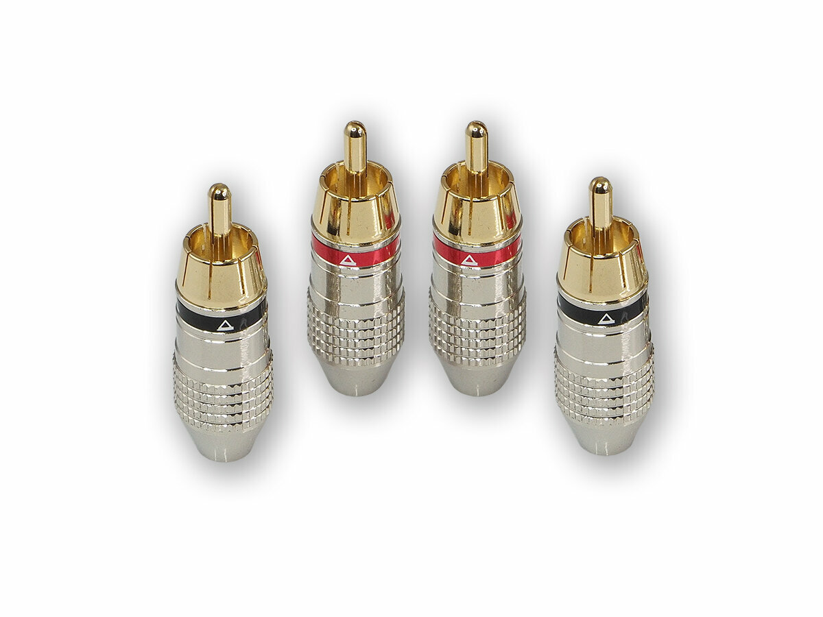 RCA - коннектор для кабеля до 6 мм, 2 красных + 2 черных, блистер, AurA RCA-P612